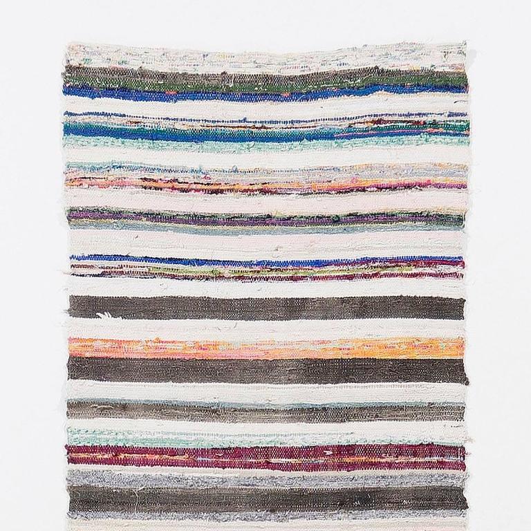 Colorful Striped Kilim Runner, Cotton Flat-Weave Rug at 1stDibs