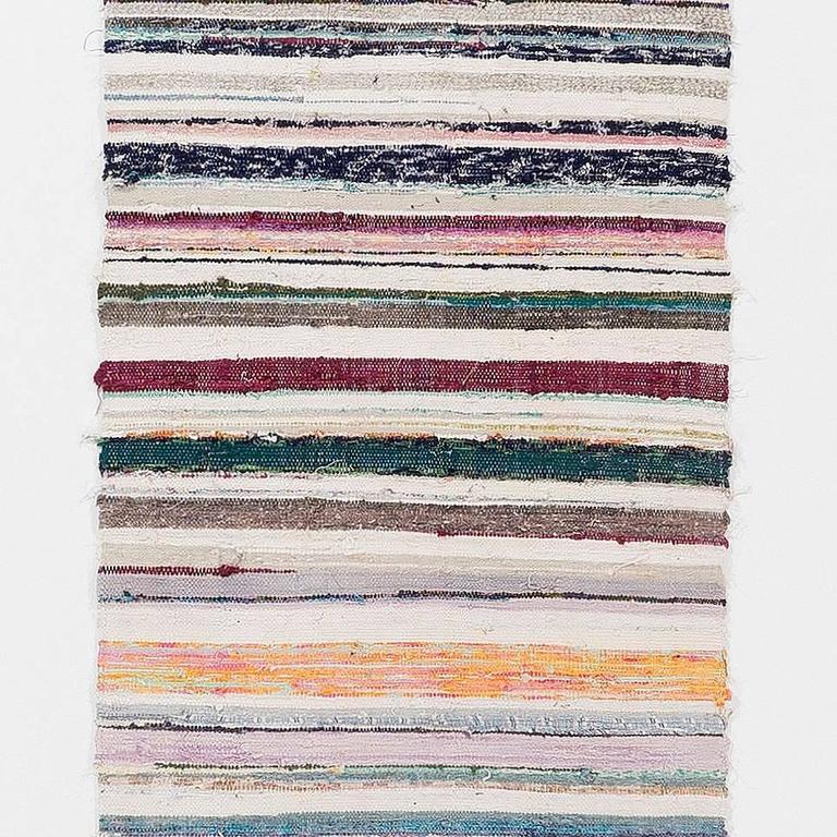 Colorful Striped Kilim Runner, Cotton Flat-Weave Rug at 1stDibs