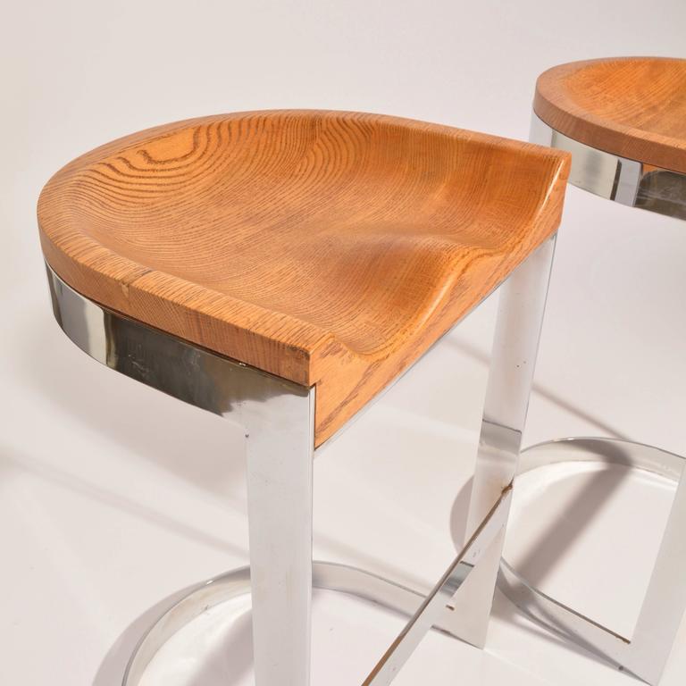 3 Pair of Oak and Chrome Counter Stools by Warren Bacon For Sale at 1stDibs