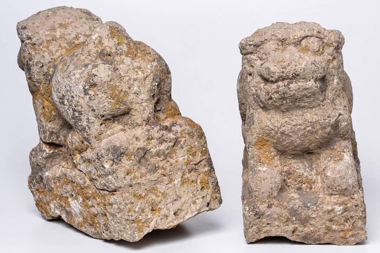 Stone Archaic China Lions or Dogs Foe Sculpture, probably Ming Dinasty ...