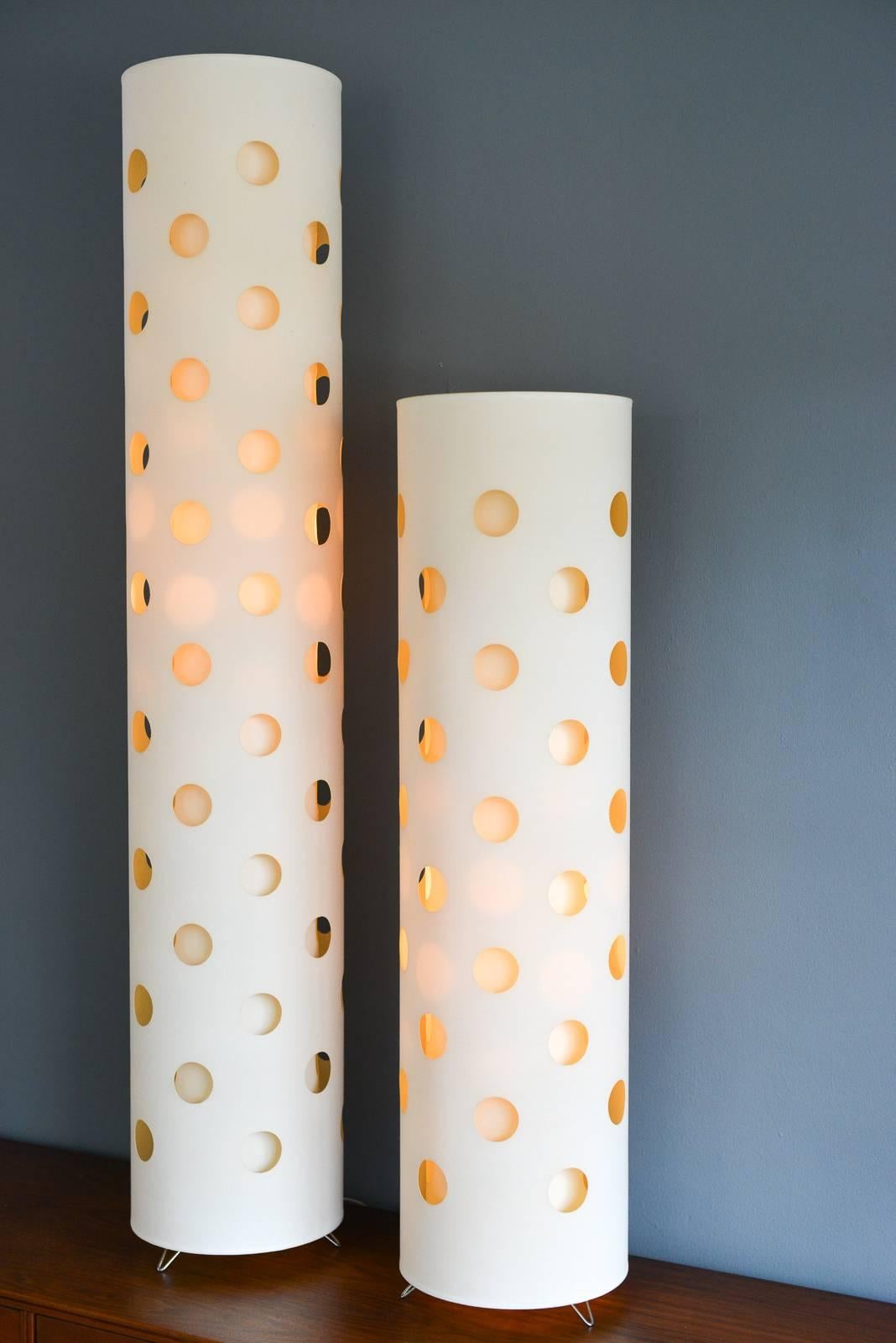 Pair of Large-Scale Tubular Floor Lamps with Circular Cut Out at ...
