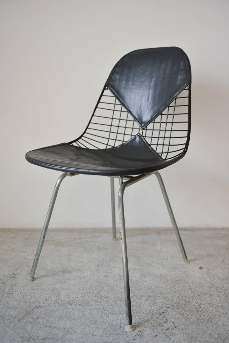 Eames DKX-2 Vintage Wire Chair with Leather Bikini Cover at 1stDibs