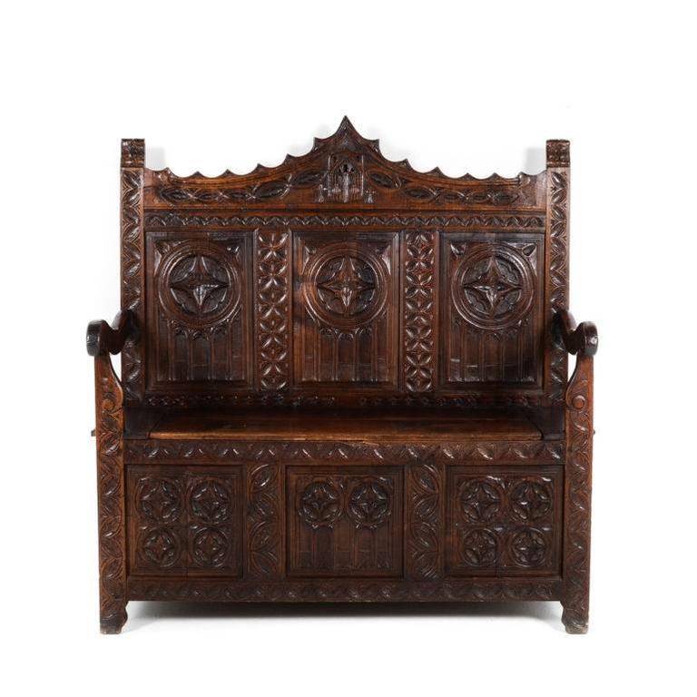 Highly Carved Gothic Bench, Circa 1880 at 1stDibs