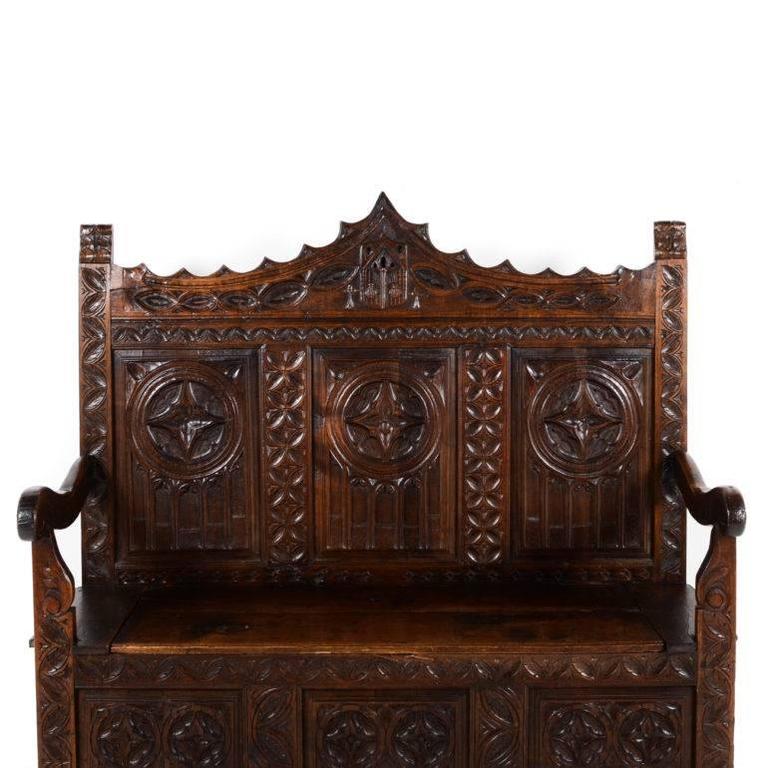 Highly Carved Gothic Bench, Circa 1880 at 1stDibs
