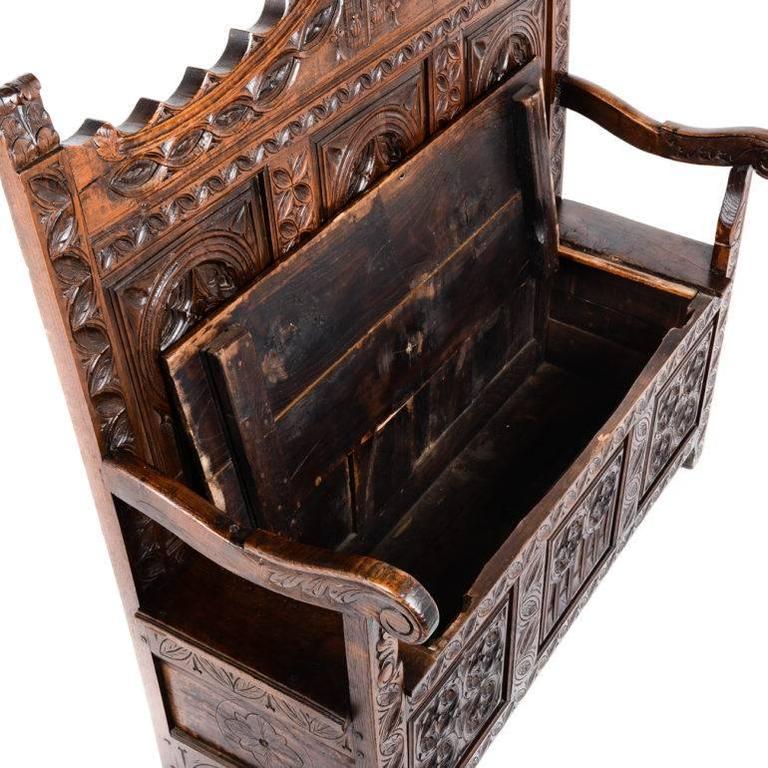 Highly Carved Gothic Bench, Circa 1880 at 1stDibs