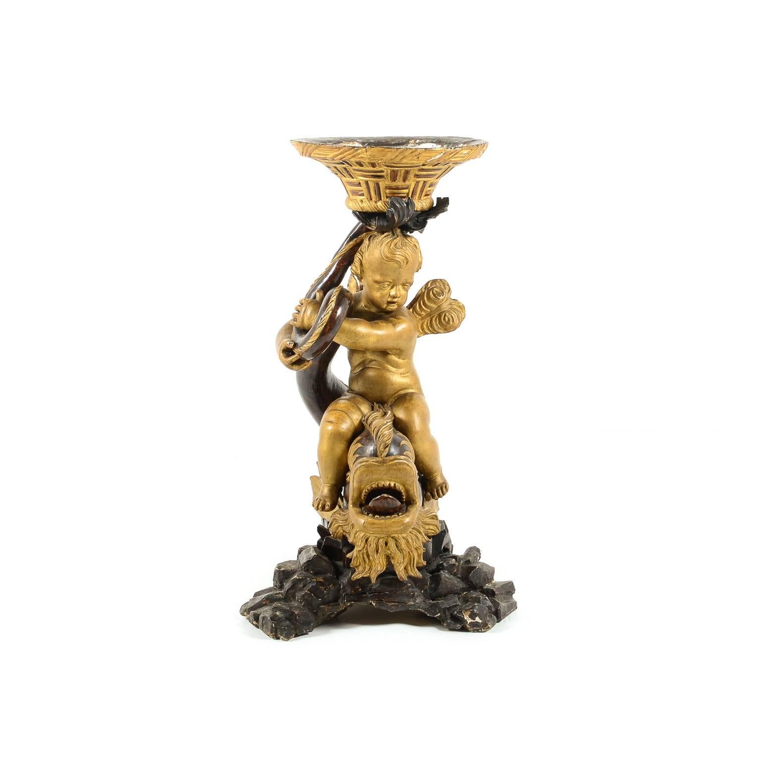 Baroque 18th Century Italian Torchiere circa 1780 of Cupid Riding a ...