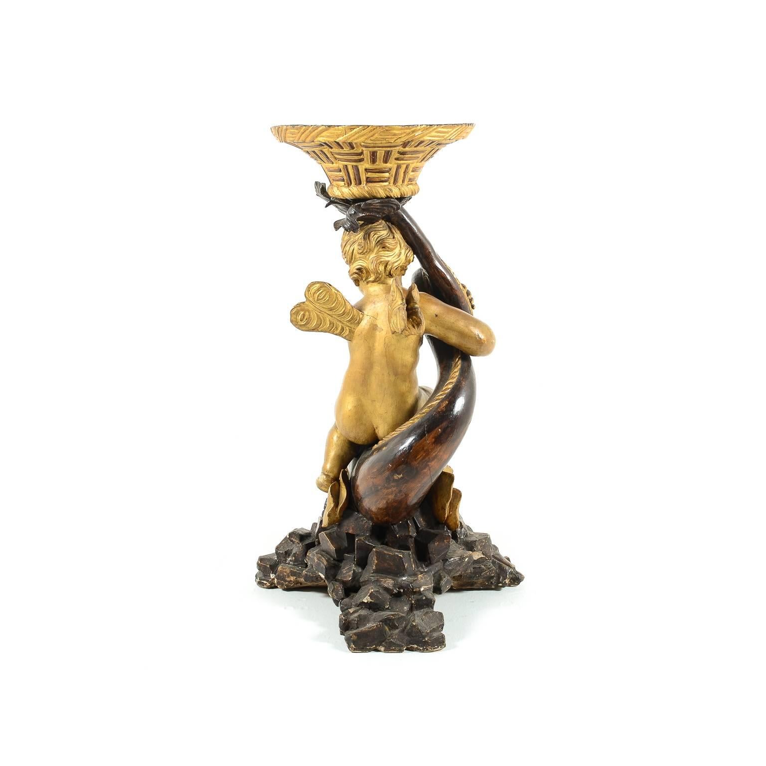 Baroque 18th Century Italian Torchiere circa 1780 of Cupid Riding a ...