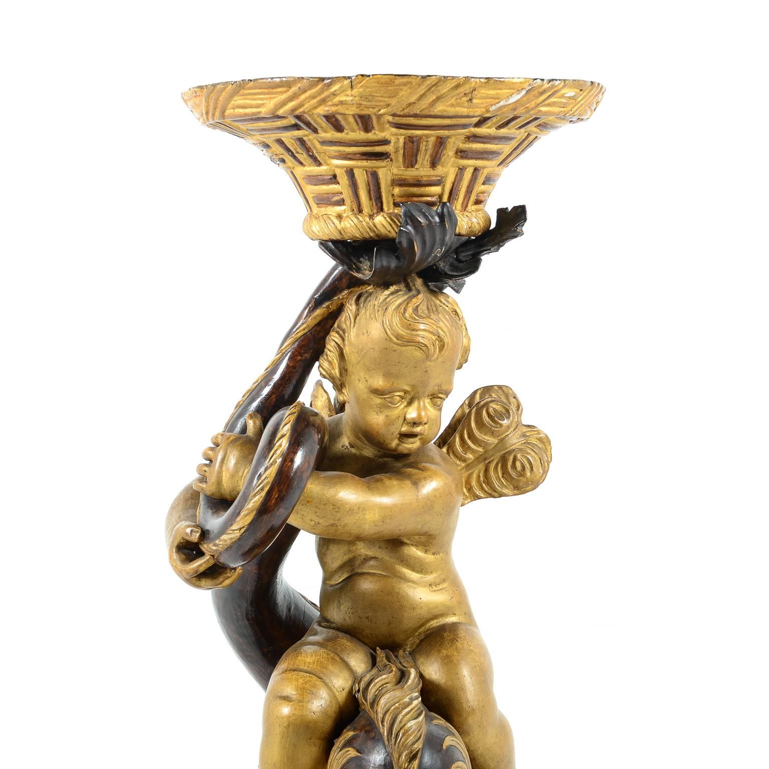 Baroque 18th Century Italian Torchiere circa 1780 of Cupid Riding a ...