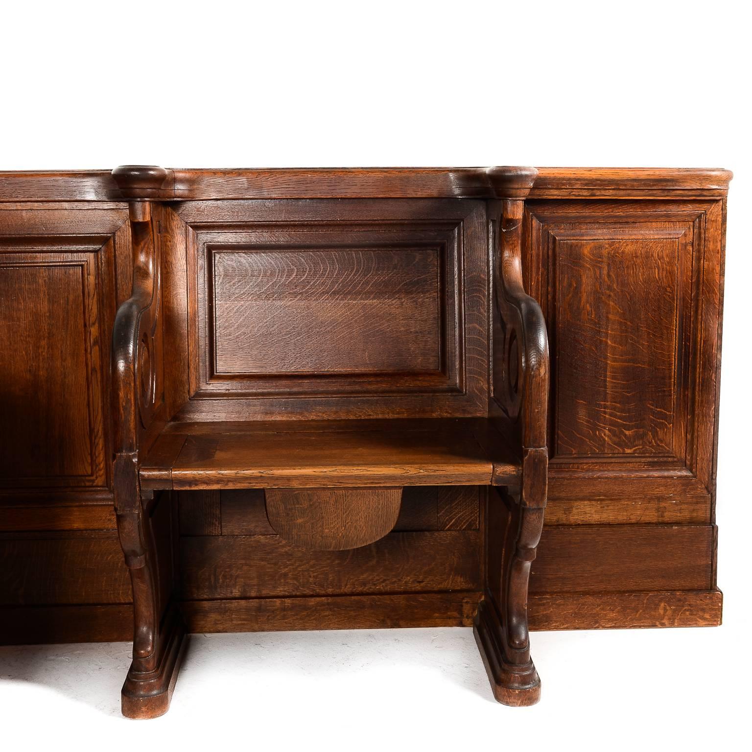 Unusual Solid Oak Panelled Choir Benches at 1stDibs