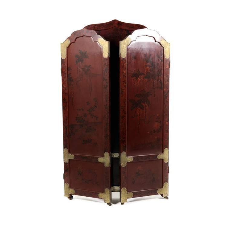 Antique Three-Panel Japanese Lacquered Screen with Chased Metal Mounts ...