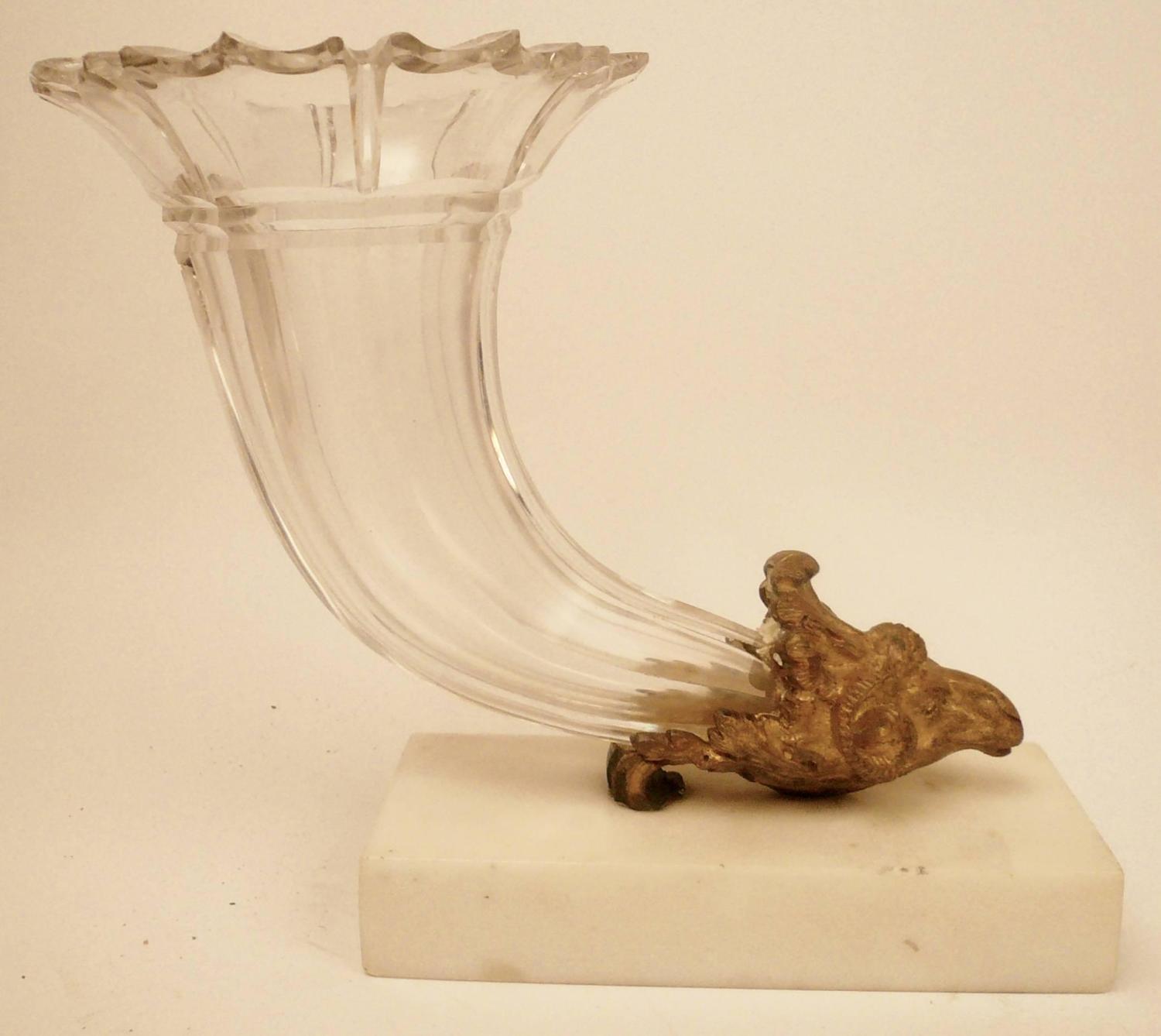 19th Century Gilt Bronze and Cut Crystal Cornucopia Vases on Marble ...