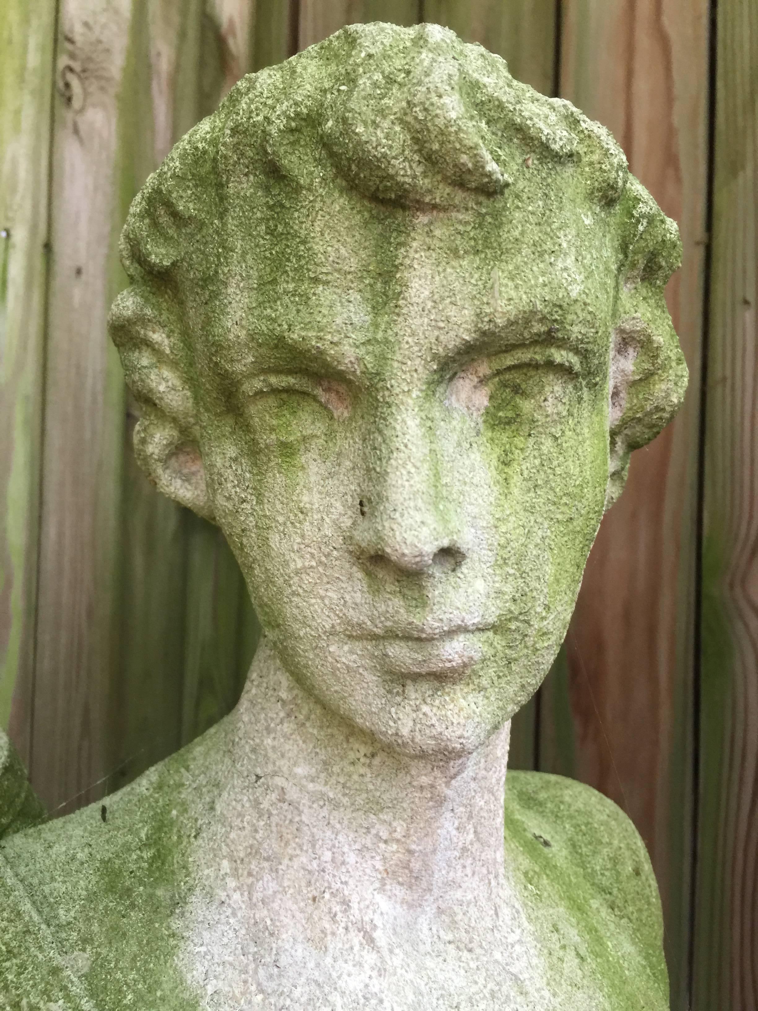 Antique Carved Limestone Statue of a Hunter and His Dog For Sale at 1stDibs