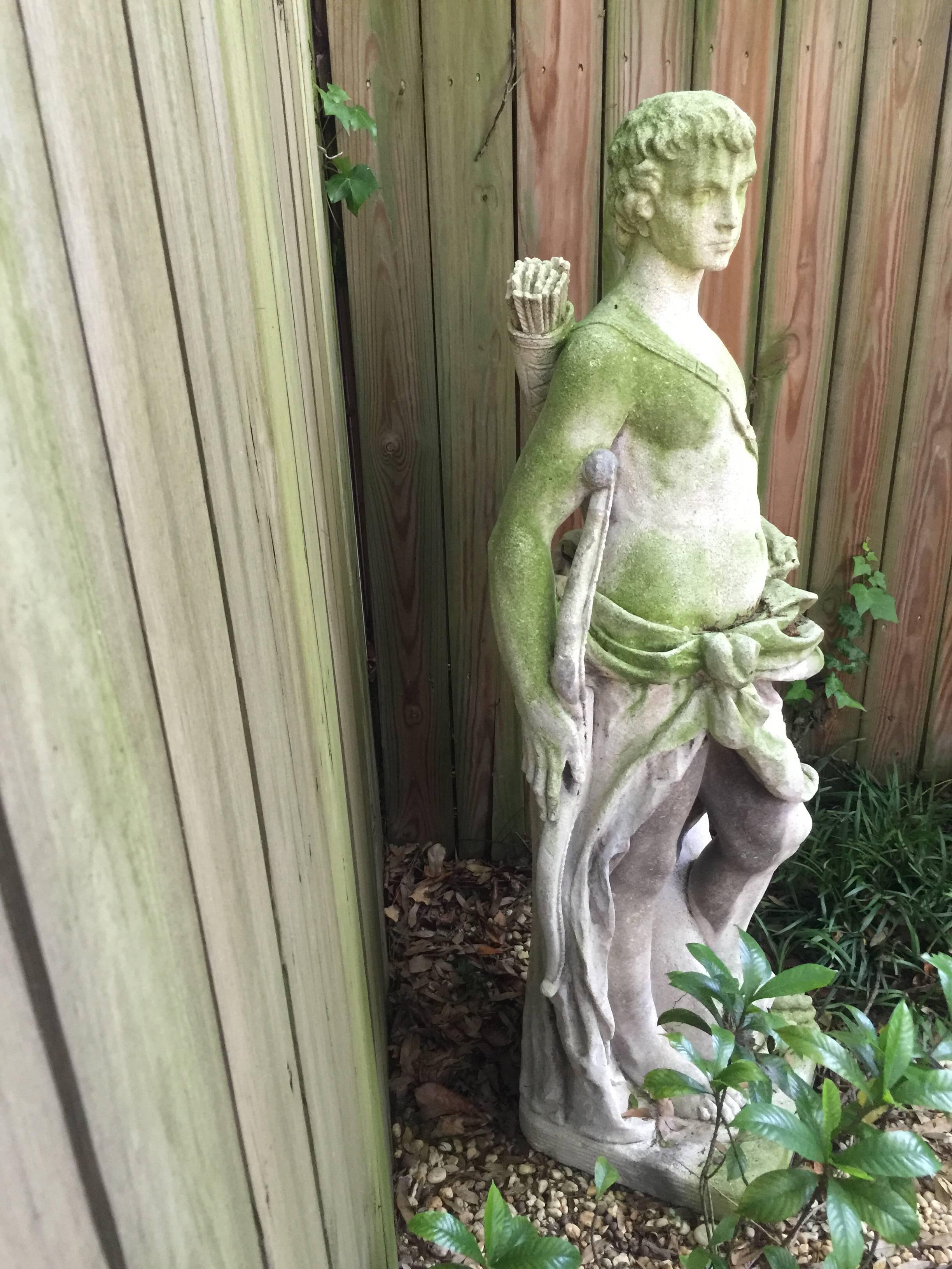 Antique Carved Limestone Statue of a Hunter and His Dog For Sale at 1stDibs