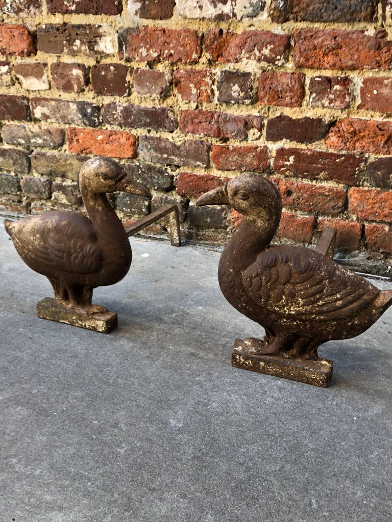 Pair of Cast Iron Duck Andirons Early 20th Century at 1stDibs