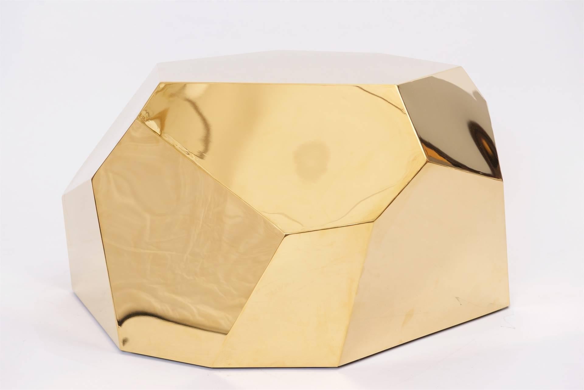 Gold faceted Table in brass at 1stDibs