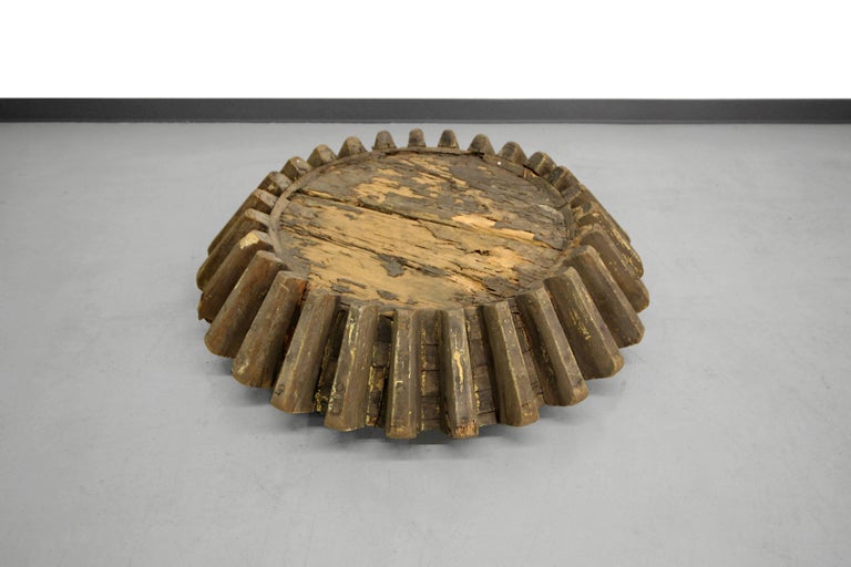 Antique Primitive Industrial Folk Art Wooden Gear Table For Sale at ...