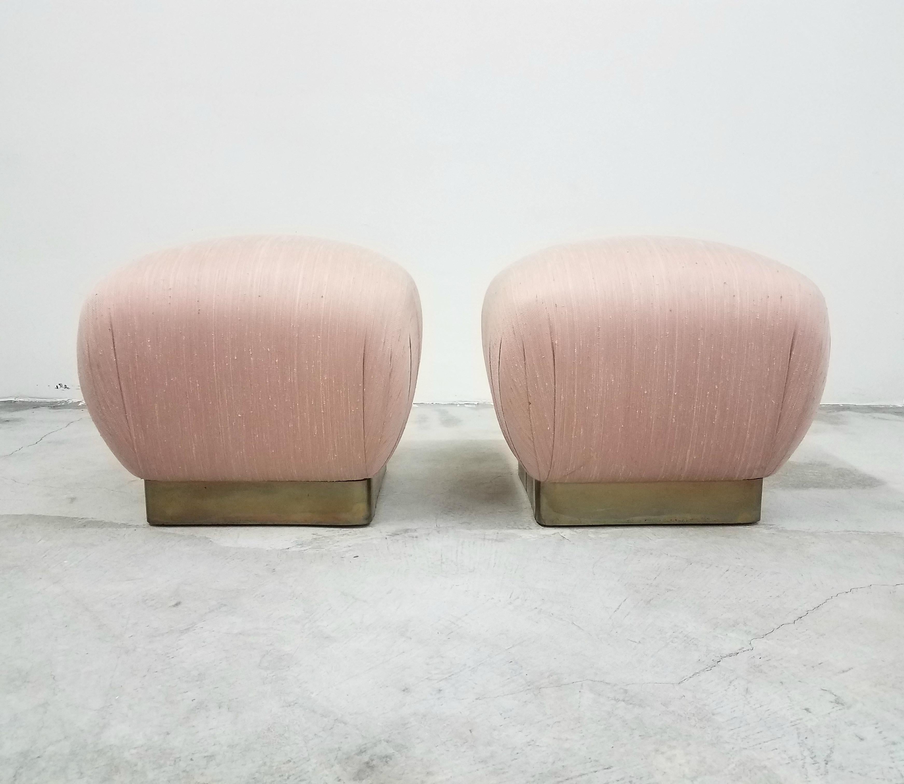 Vintage Pair of Regency Style Brass Plinth Base Poufs or Ottomans at ...