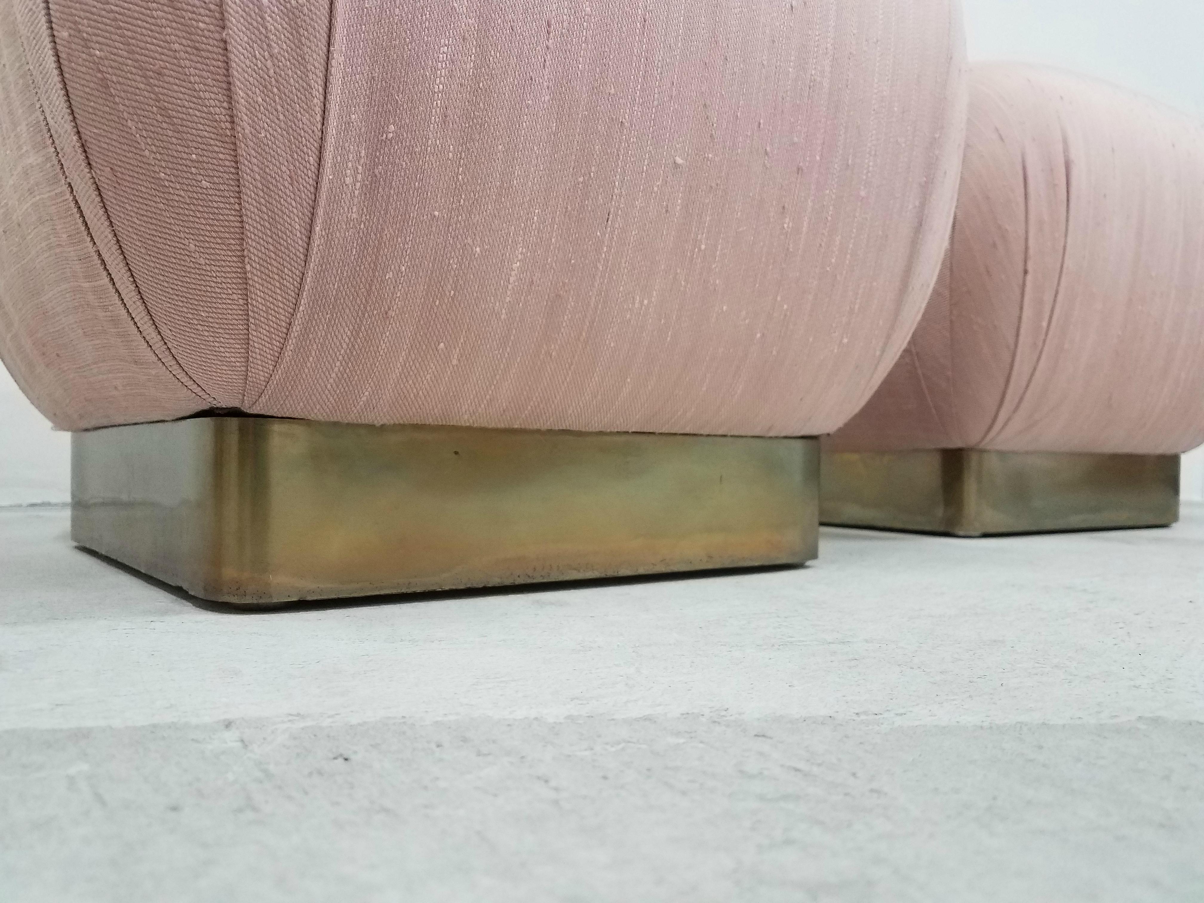 Vintage Pair of Regency Style Brass Plinth Base Poufs or Ottomans at 1stDibs