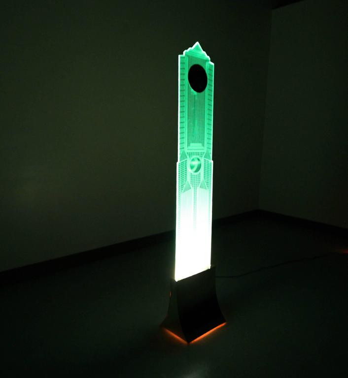 Illuminated Acylic and Brass Art Deco Floor Clock by Aquarius ...