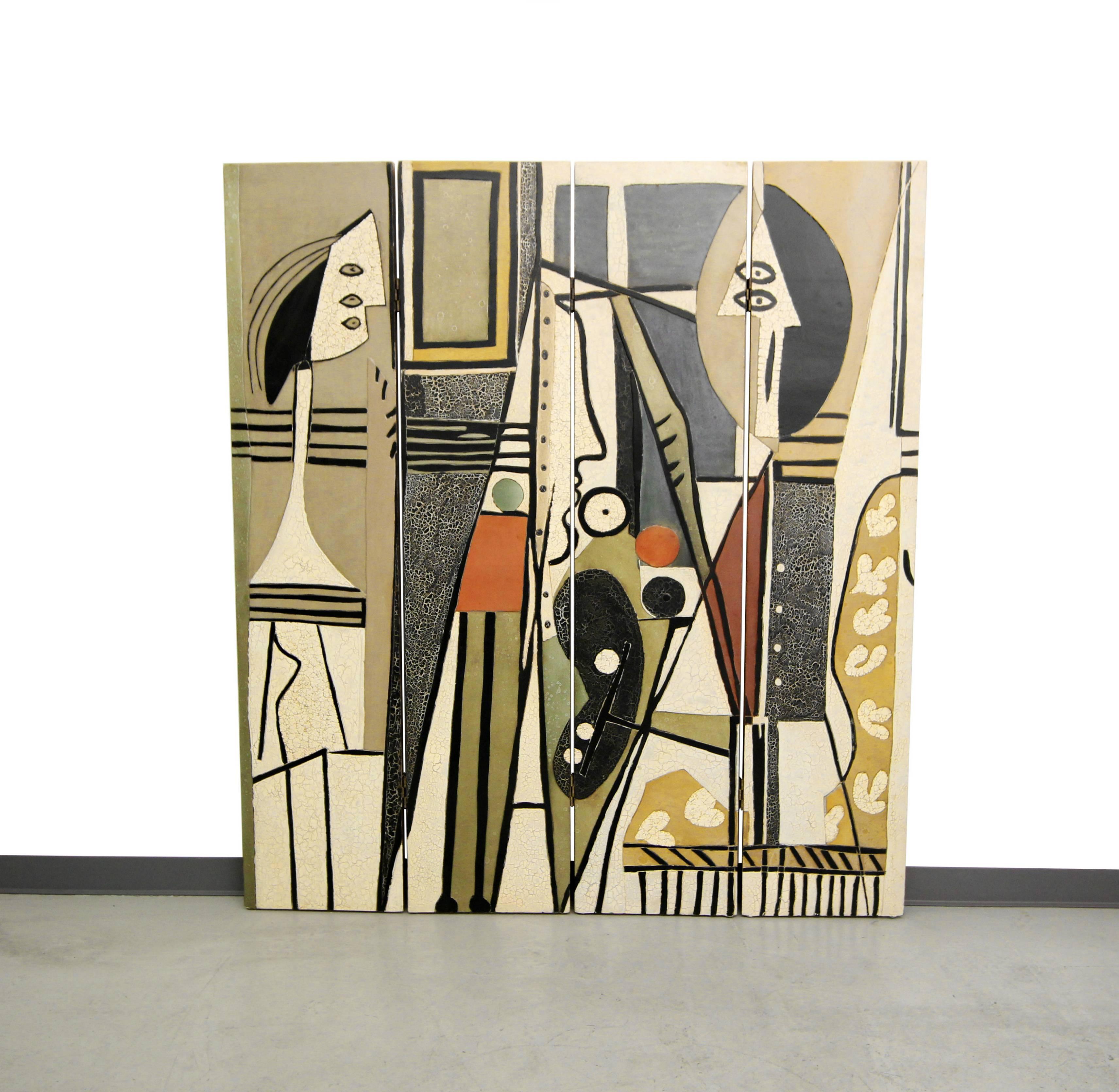 Pablo Picasso Style "Painter and Model" Folding Four-Panel Room Divider ...