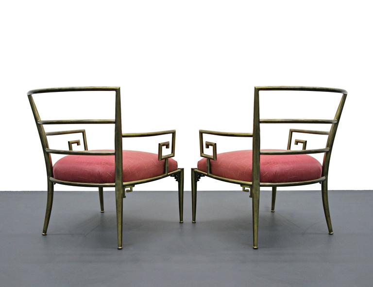Pair of Solid Brass Mid-Century Italian Greek Key Arm Side Chairs at ...
