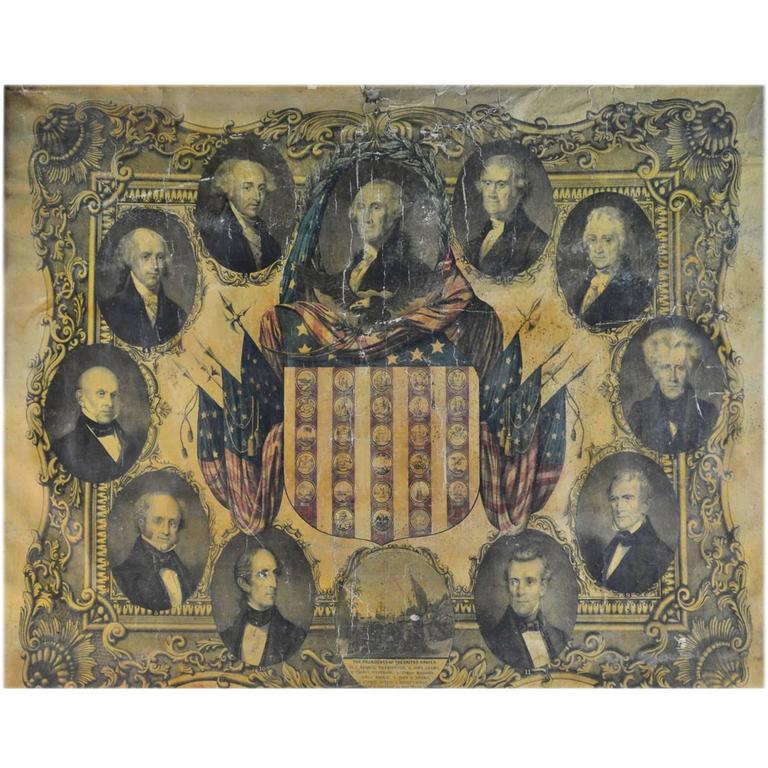 Lithograph of the First 11 U.S. Presidents, Philadelphia, 1846 For Sale ...