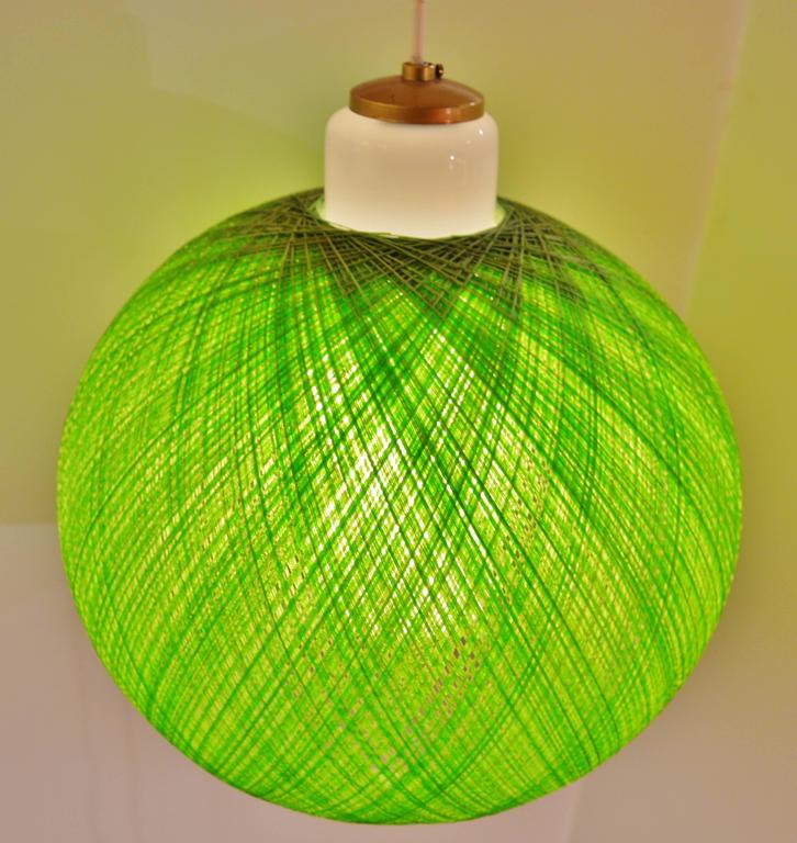 Hot Green MCM Spun Fiberglass and Milk Glass Pendant Light at 1stDibs