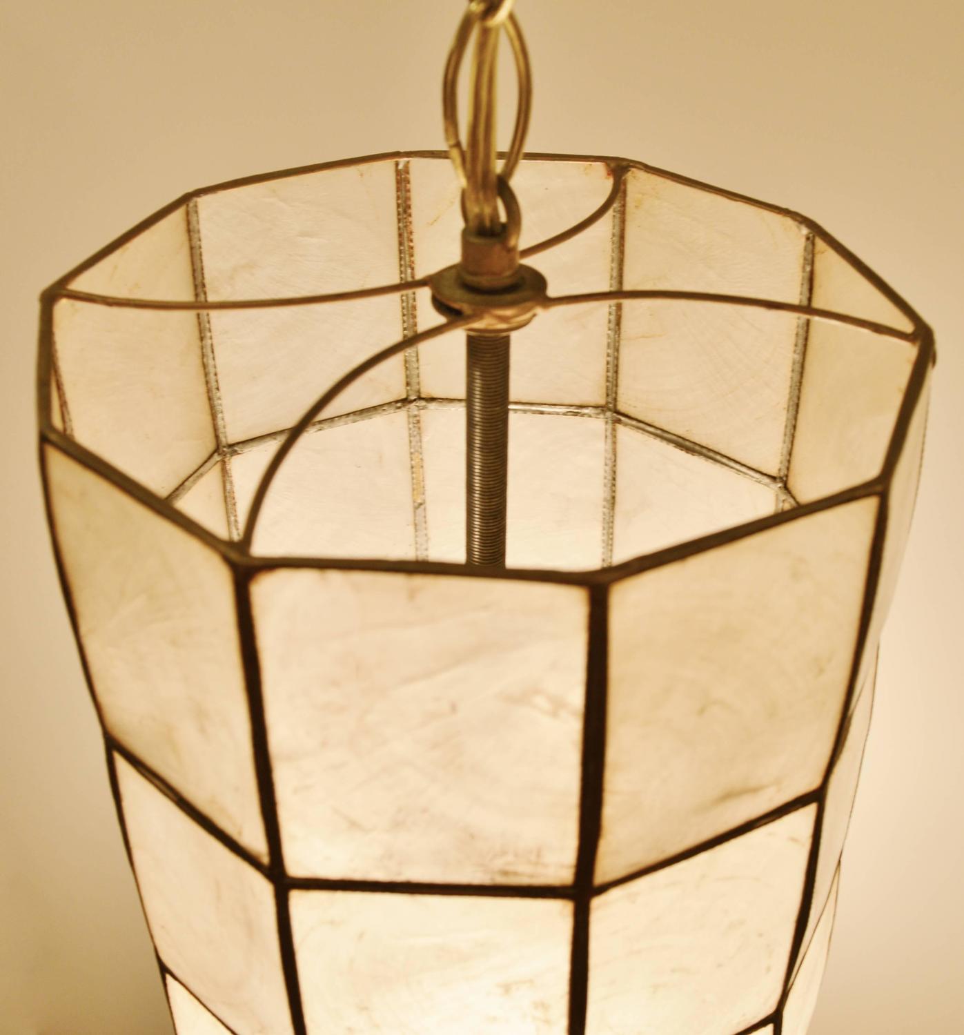Large Capiz Shell Cylinder Pendant Light For Sale at 1stdibs