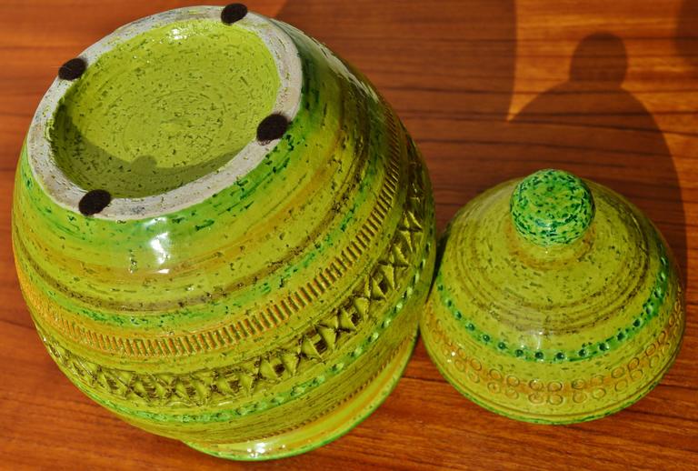 Bitossi Green Sgraffito Lidded Jar at 1stDibs