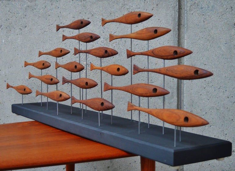 Mid-Century Inspired Fish Sculpture in Vintage Teak and Walnut by Tyler ...