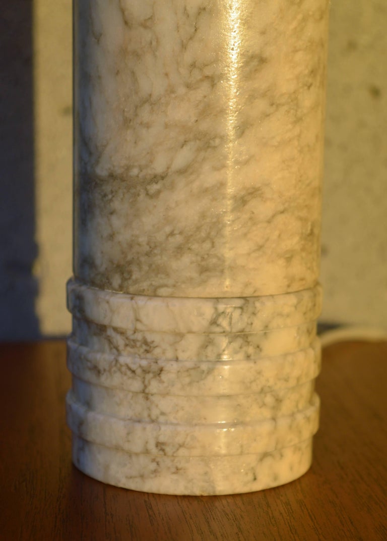 Italian Marble Cylinder Lamp with Silk Barrel Shade, Imported by Holm ...