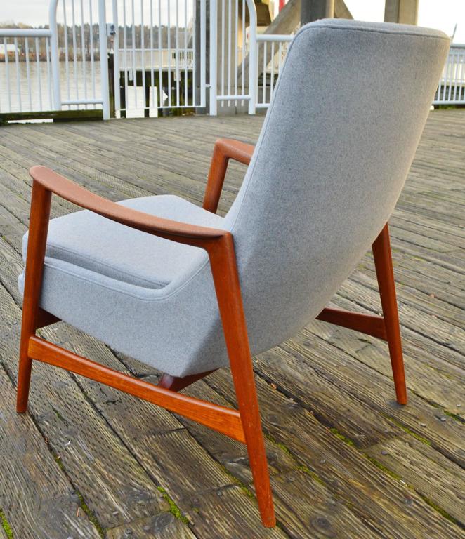 Teak Frame Lounge Chair Inspired by Kofod Larsen, Heather Grey Felted ...