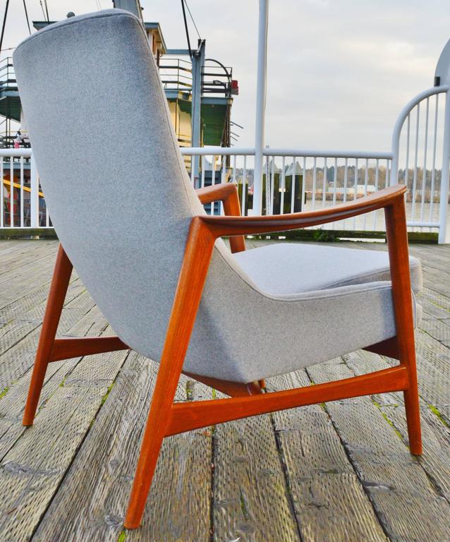 Teak Frame Lounge Chair Inspired by Kofod Larsen, Heather Grey Felted ...