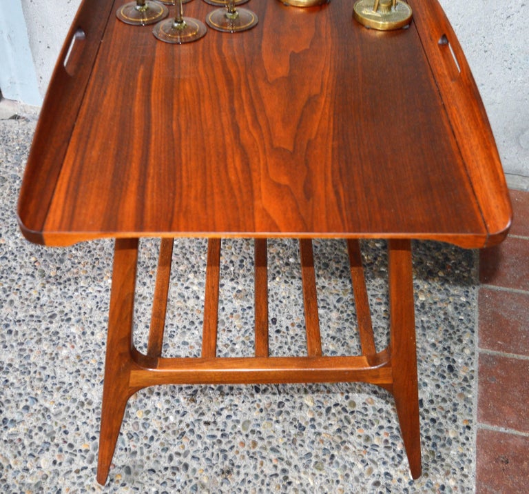 MCM Walnut Side Table Flared Edges with Handles, Splayed Legs, Slat ...