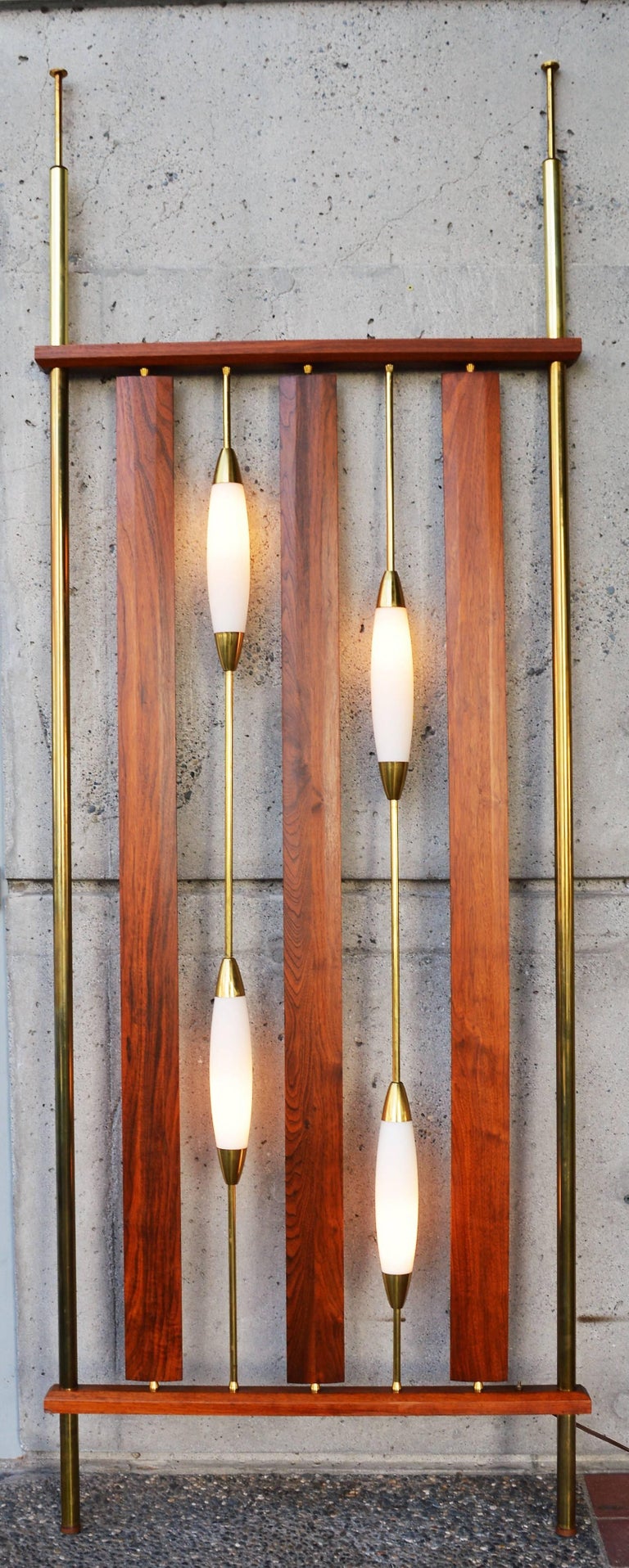 Mid-Century Modern Walnut, Brass and Frosted Glass Room Divider or ...