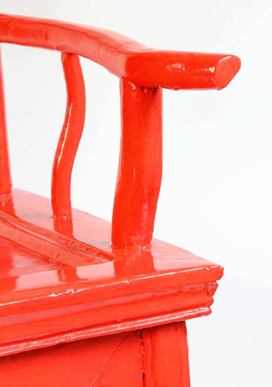 Red Lacquer Chinese Scholar Chair For Sale at 1stDibs