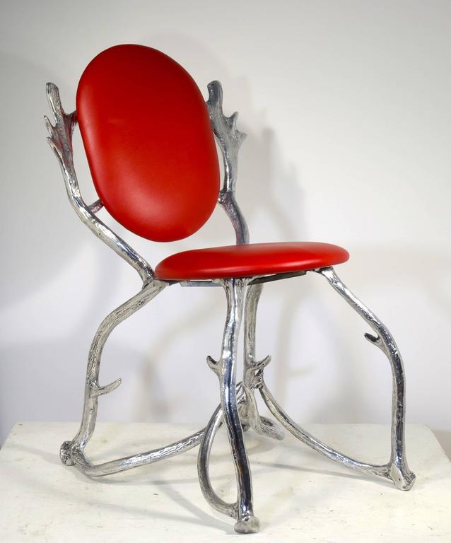 Leather, Aluminum Antlers Chair by Arthur Court 1970 For Sale at 1stDibs