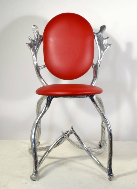 Leather, Aluminum Antlers Chair by Arthur Court 1970 For Sale at 1stDibs
