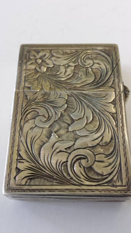 Sterling Silver and Enamel, Engraved Lighter Case with a Minstral Scene ...
