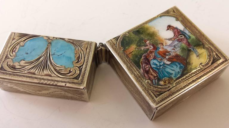 Sterling Silver and Enamel, Engraved Lighter Case with a Minstral Scene ...