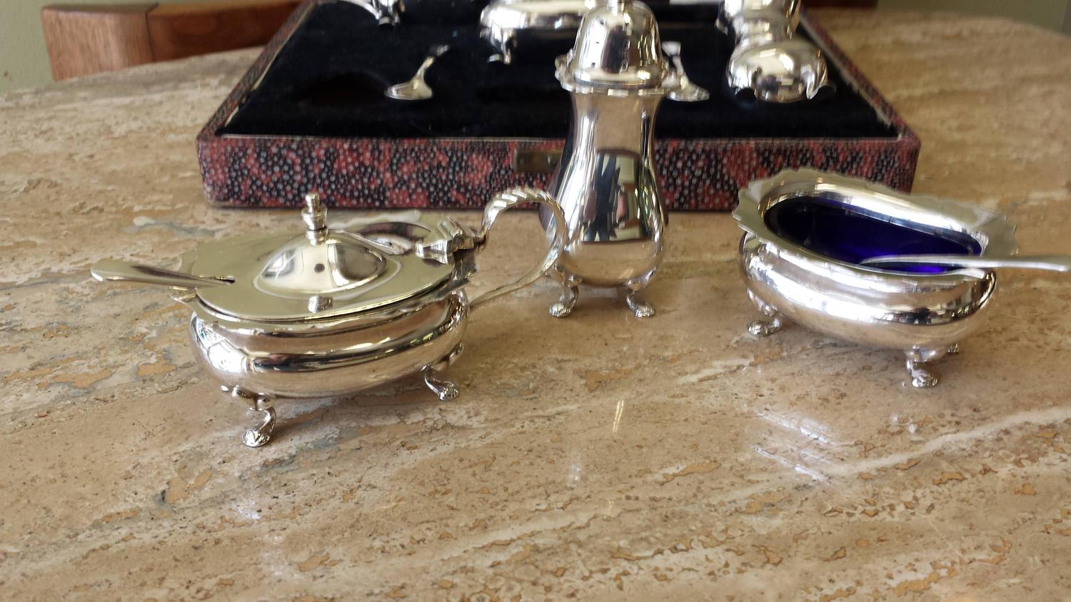 Walker and Hall Silver Plate Condiment Set, Sheffield England, circa ...