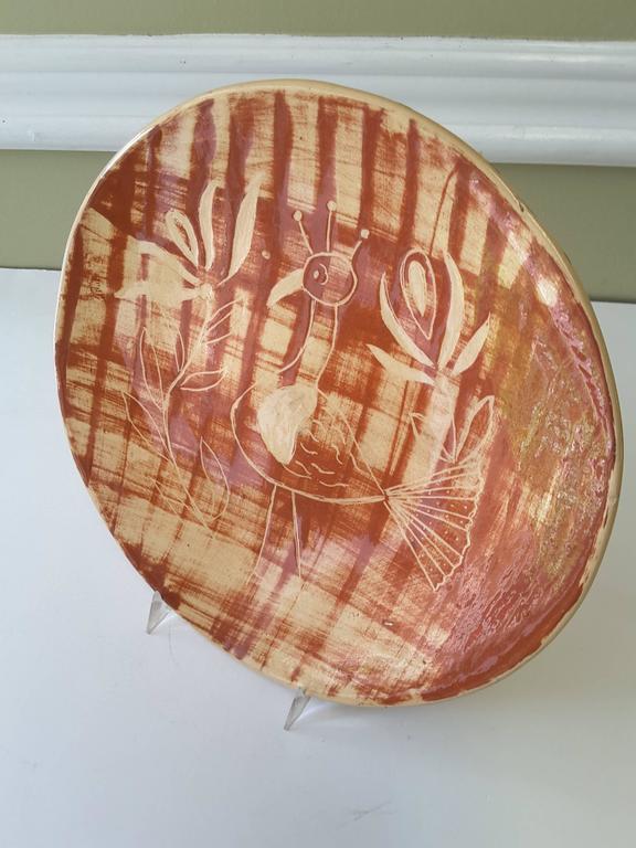 Mid-Century Modern Cubism Redware Rooster Cabinet Plate Dated 4-1948 ...