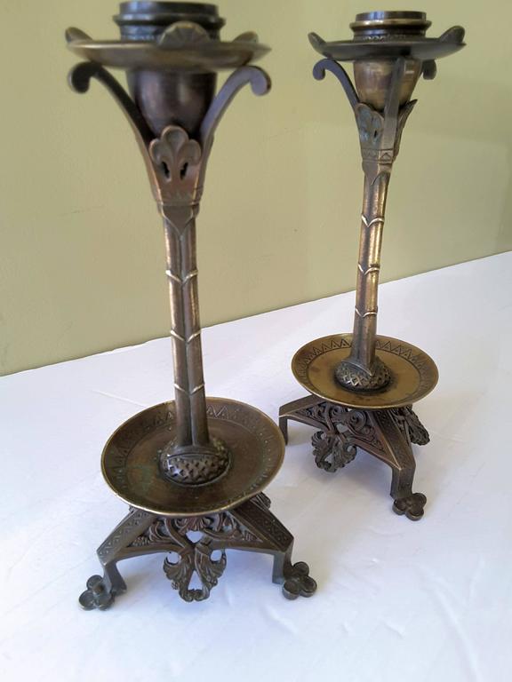 Pair of Neo-Gothic Bronze Candlesticks, Done in the Manner of A. W. N ...