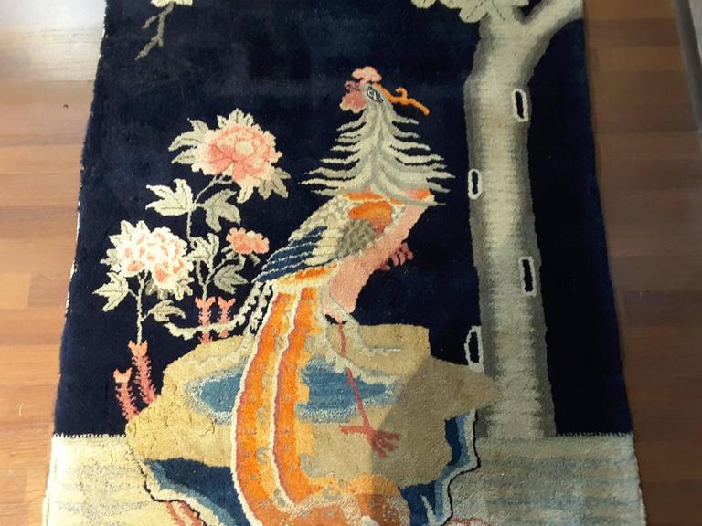 Fine Long Pile Chinese Pictorial Pheasant Rug Baotou Inner Mongolia at ...