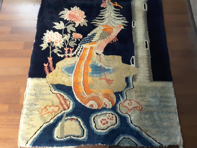 Fine Long Pile Chinese Pictorial Pheasant Rug Baotou Inner Mongolia at ...