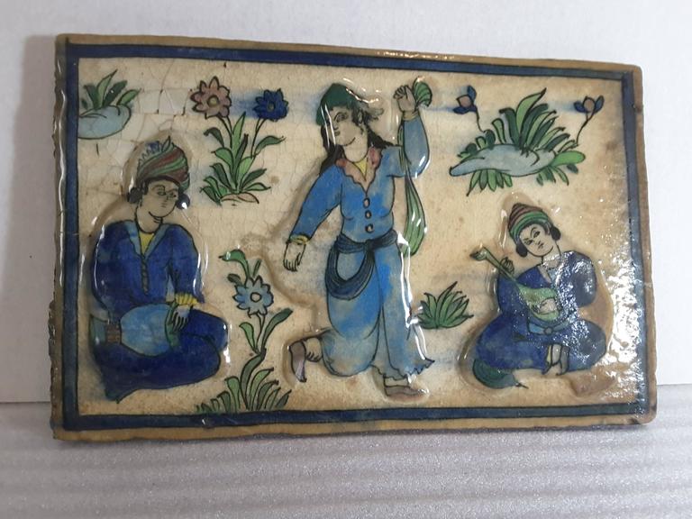 Large Rectangular Qajar Molded Tile, Iran, 19th Century at 1stDibs