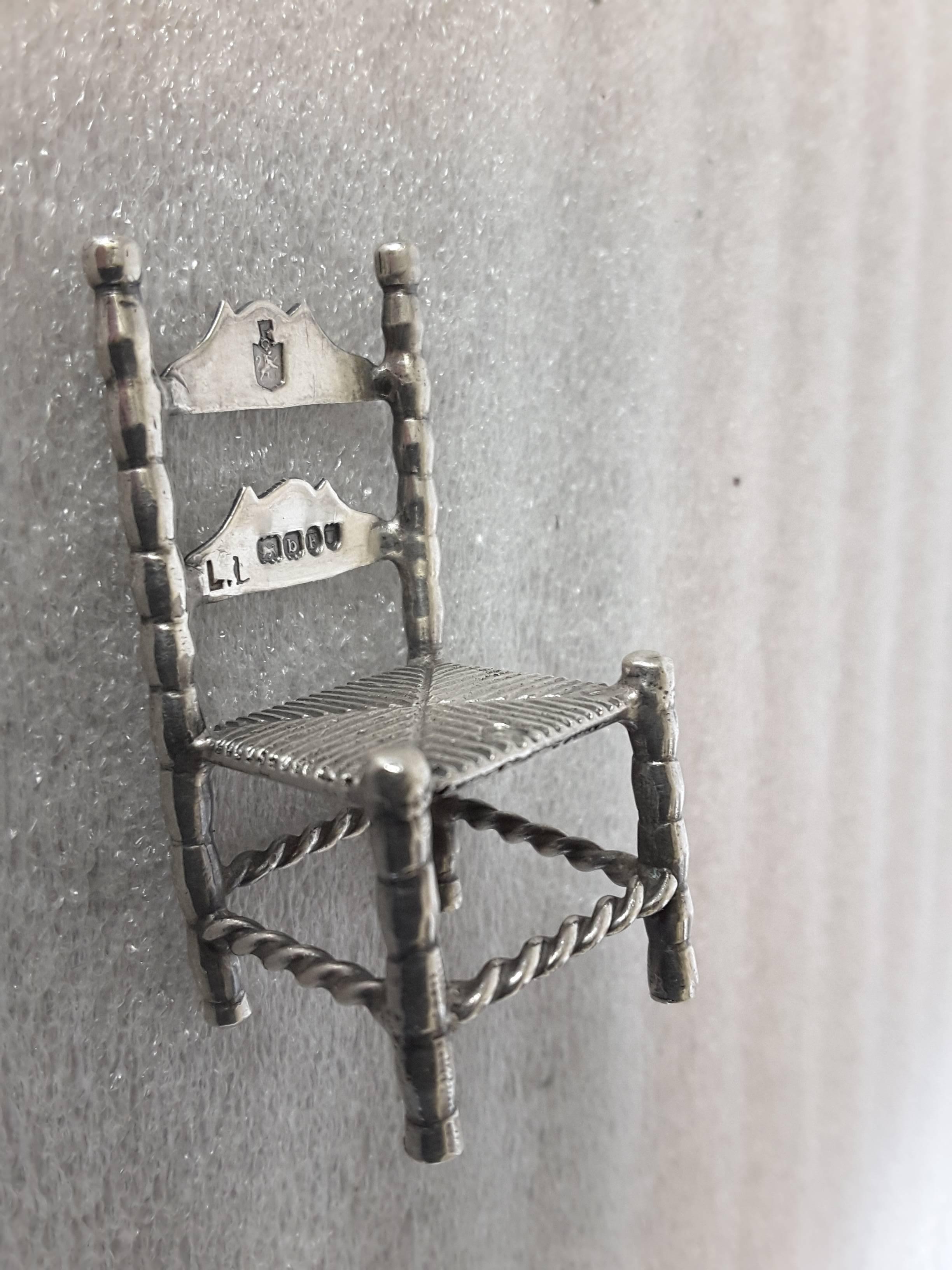 Exceptional 18-19th.C Sterling Silver Miniature Ladder Back Chair, 12 ...