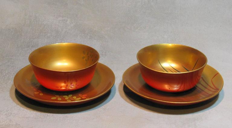 Eight Japanese Lacquer Bowls and Eight Plates, Taisho Period, 1912-1926 ...