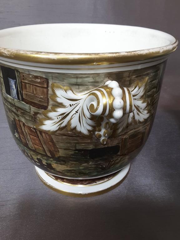 Pair of Georgian English Cache Pots, Hand-Painted and Signed at 1stDibs