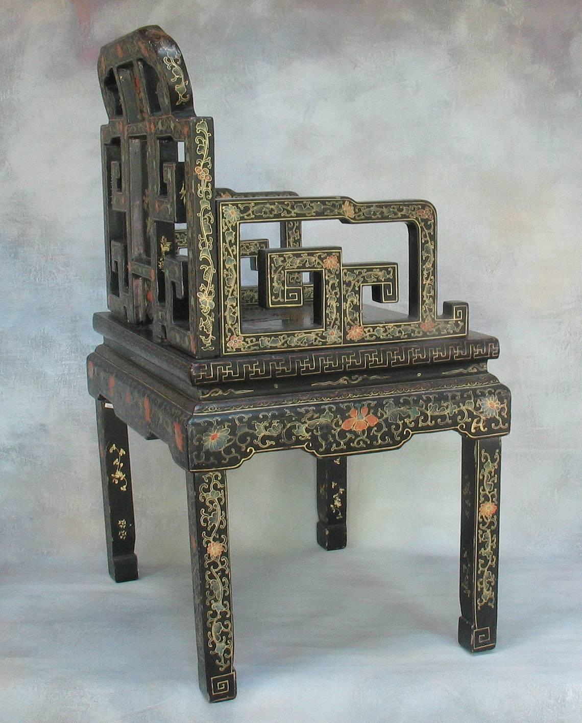 Beautiful and Rare Chinese Gilt Polychrome Decorated Black-Lacquered ...